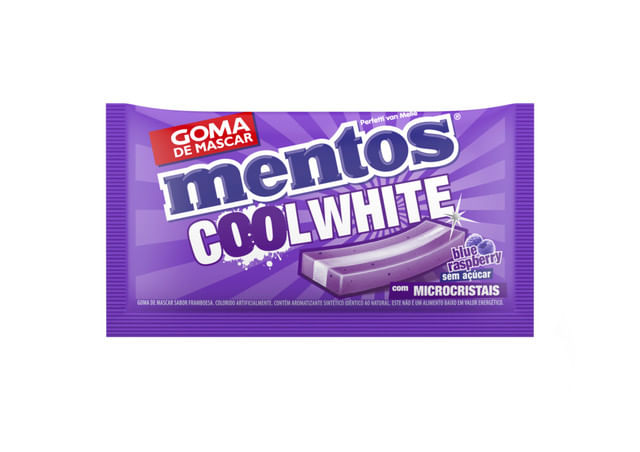 Goma de Mascar Blue Raspberry Zero Açúcar Mentos Cool White Envelope 8,5g