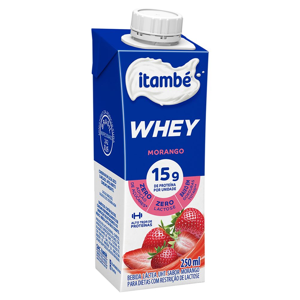 Bebida Láctea UHT Morango Zero Lactose Itambé Whey Caixa 250ml